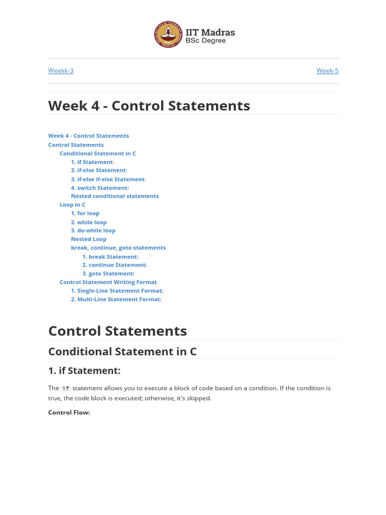 Week-4 Control Statements | PDF | Control Flow | Computer Programming