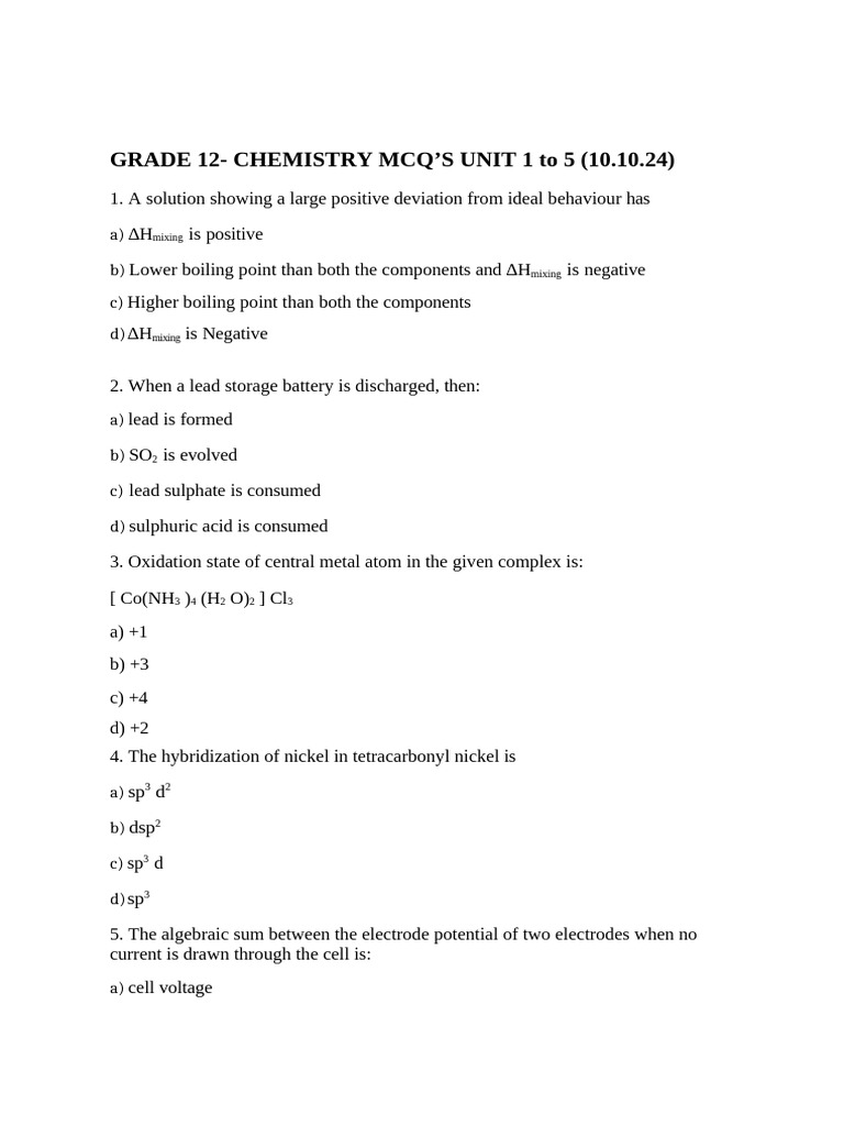 MCQ 3 | PDF | Redox | Coordination Complex