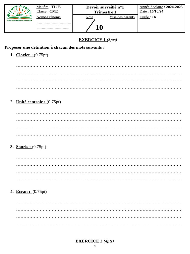 Devoir Surveille 1-CM2-2024-2025 | PDF