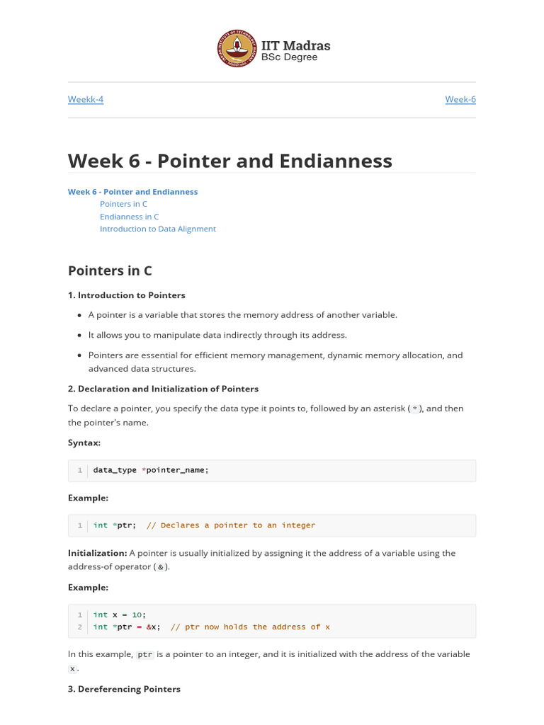 Week-6 Pointers and Endianness | PDF | Pointer (Computer Programming) | Integer (Computer Science)