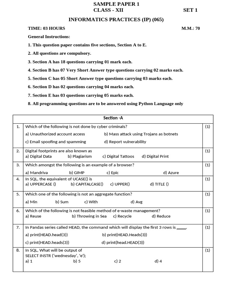 Xii Ip QP Second Set-1 | PDF | String (Computer Science) | Sql