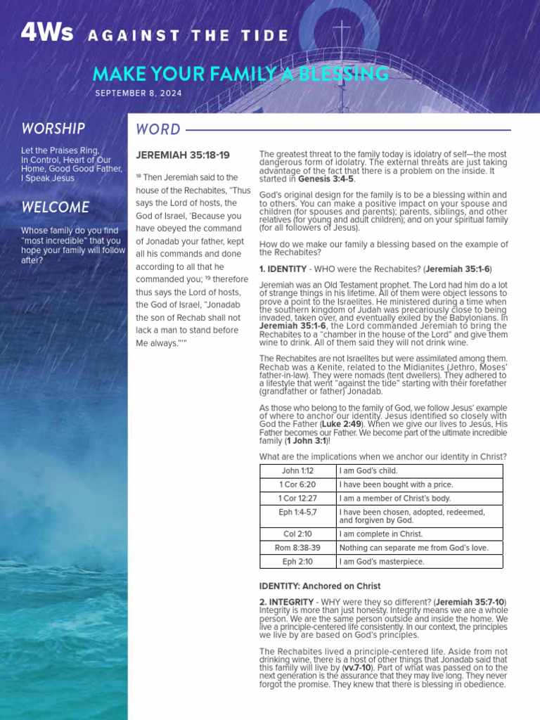 4Ws ATT Make Your Family A Blessing SEP 8 2024 MAIN | PDF | Book Of Genesis | Jeremiah