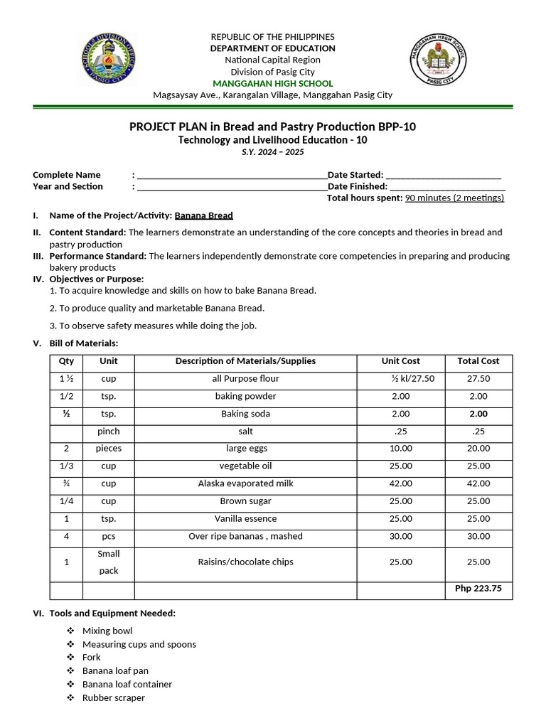 Banana Bread Production Project Plan | PDF | Breads | Baking