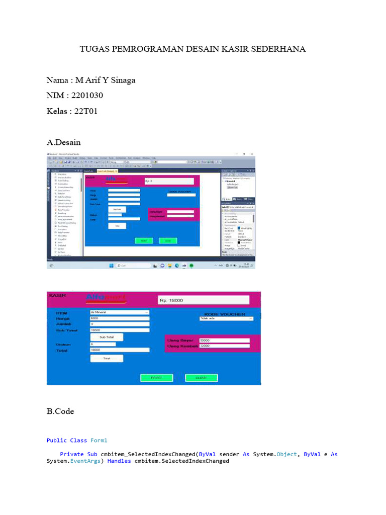 Tugas Pemrograman Desain Kasir Sederhana | PDF