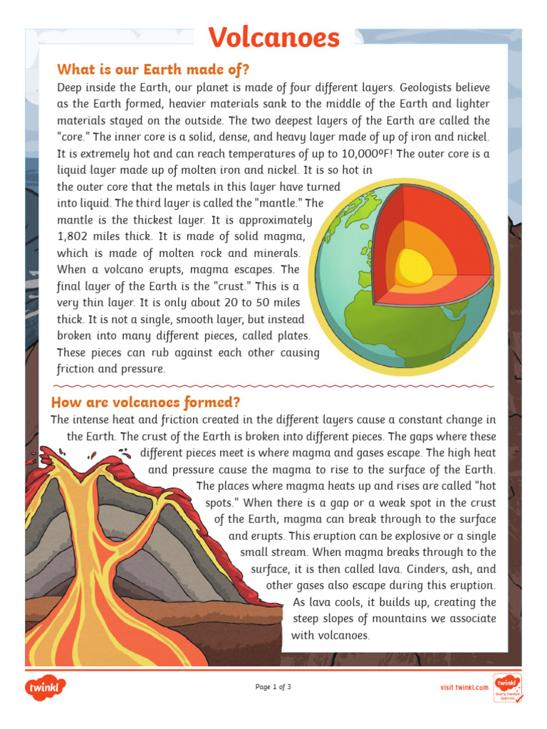 Volcanoes Comprehension Activity | PDF | Volcano | Types Of Volcanic ...