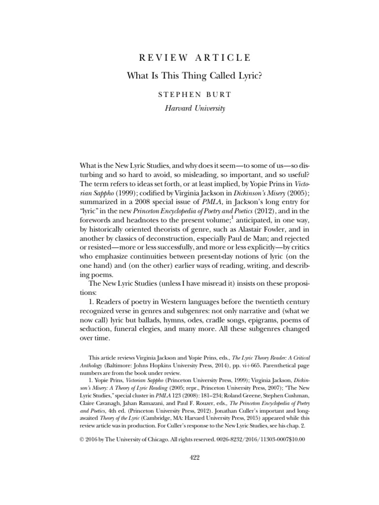 Burt Thing Called Lyric | PDF | Poetry | Lyric Poetry