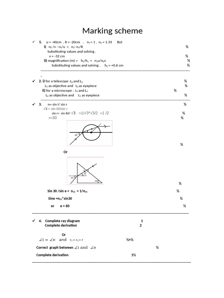 Marking Scheme Sample Paper Chapter 9 (Optics) | PDF | Optics ...