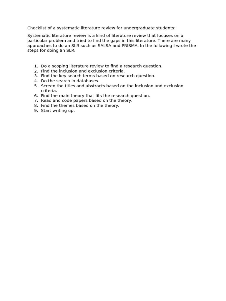 Literature Review Checklist | PDF