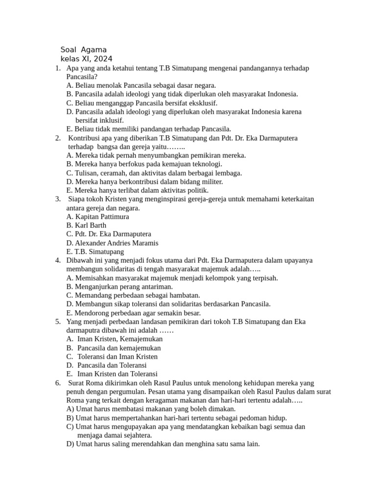 Soal Agama Kelas XI, 2024 | PDF