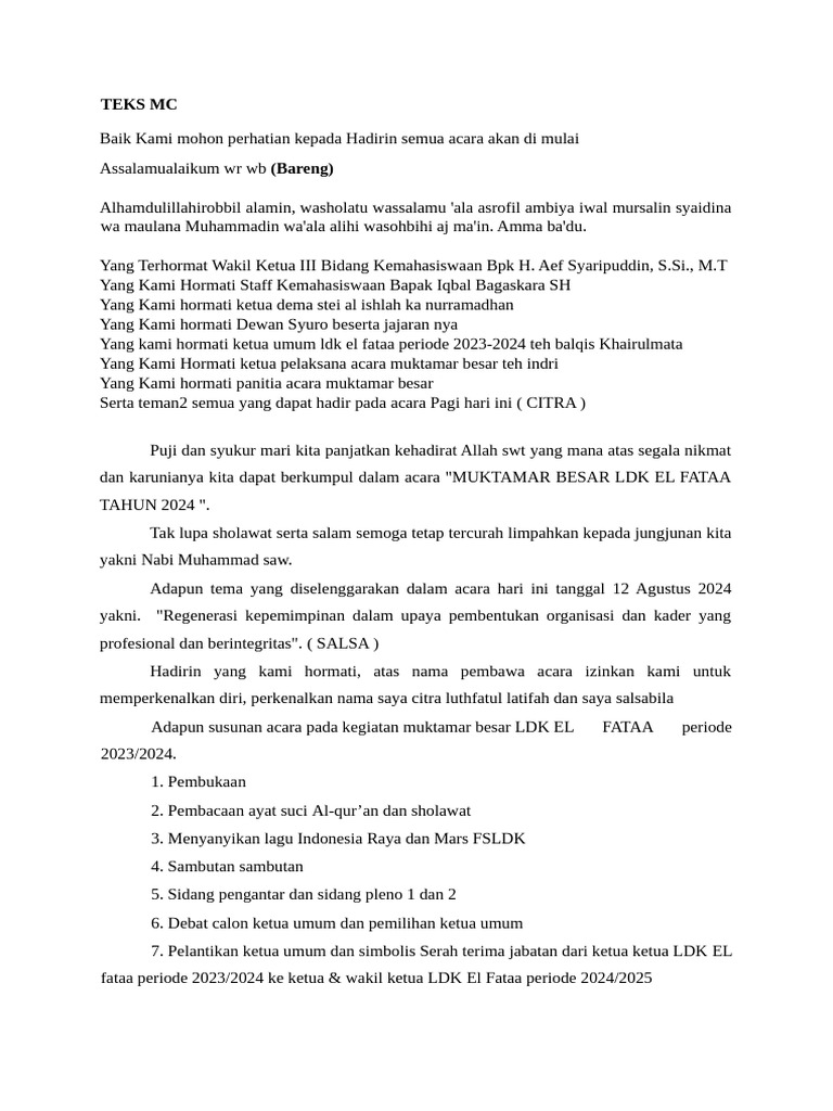 Teks MC Mubes | PDF