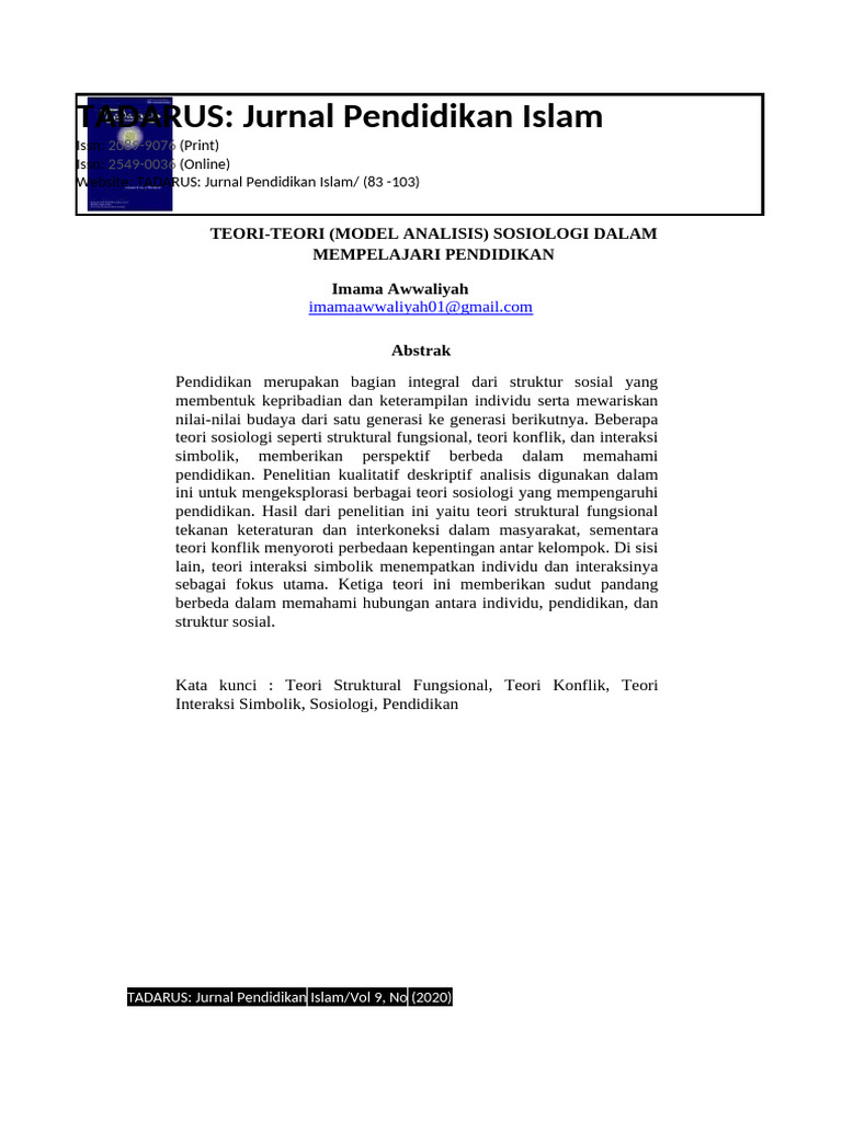 Teori-Teori (Model Analisis) Sosiologi Dalam Mempelajari Pendidikan | PDF