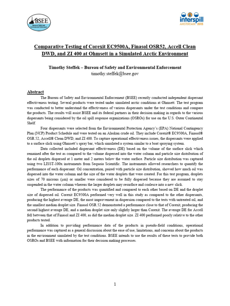 Comparative Testing of Corexit EC9500A, Finasol OSR52, Accell Clean DWD ...