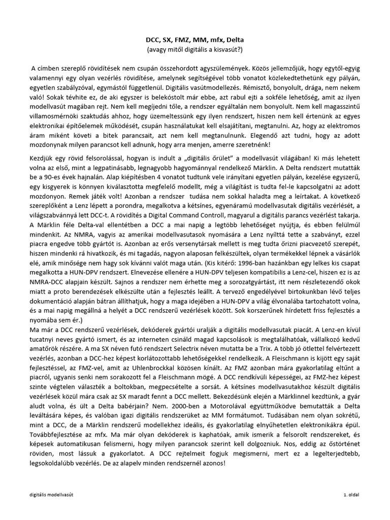 DCC, SX, FMZ, MM, MFX, Delta: Digitális Modellvasút 1. Oldal | PDF