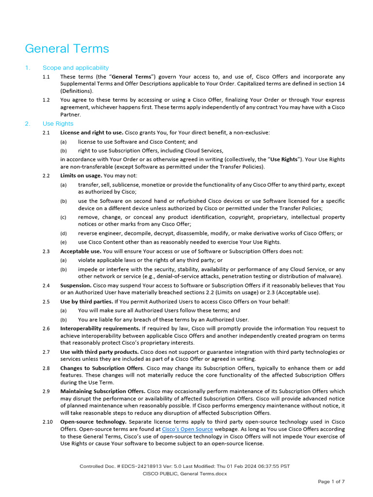 Cisco General Terms (1) | PDF | Intellectual Property | Legal Liability