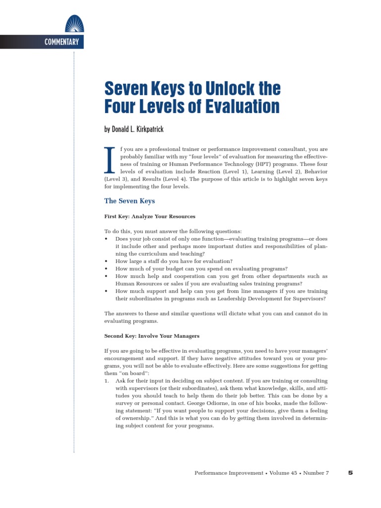 Donald Kirkpatrick - 7 Keys To Unlock 4 Levels of Evaluation | PDF ...