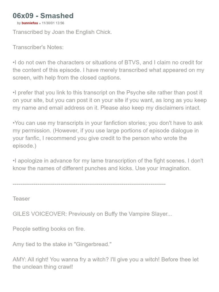 Buffy: Smashed Episode Recap | PDF | Willow Rosenberg | Buffy The Vampire Slayer