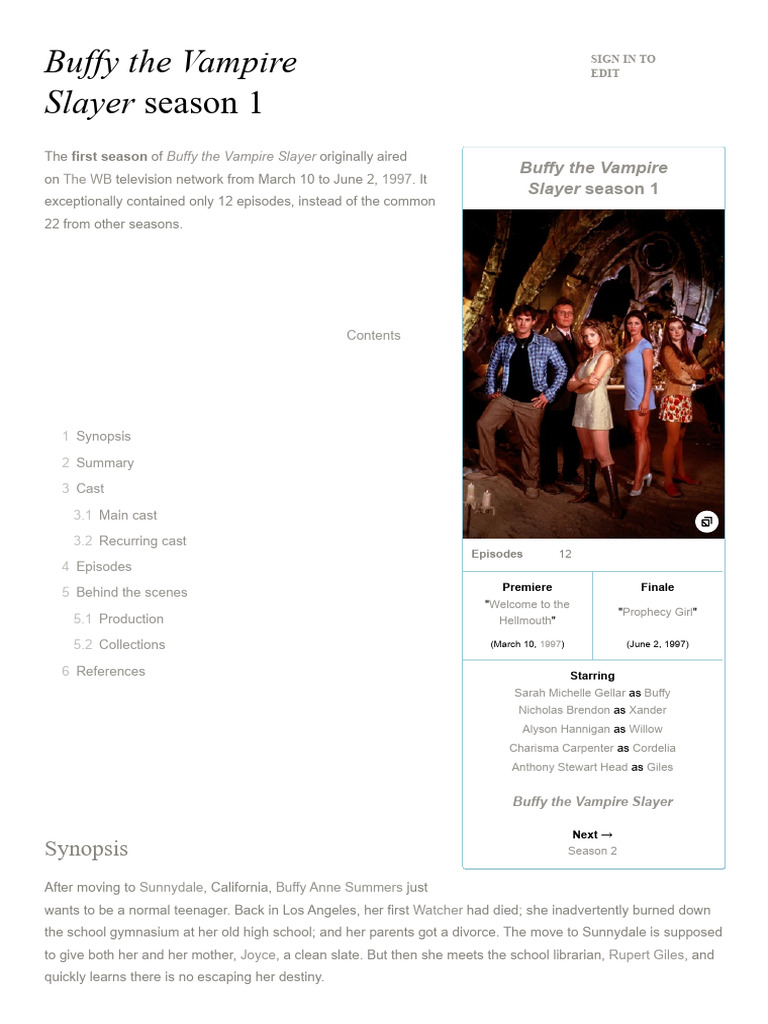 Buffy The Vampire Slayer Season 1 - Buffyverse Wiki - Fandom | PDF | Buffy The Vampire Slayer ...