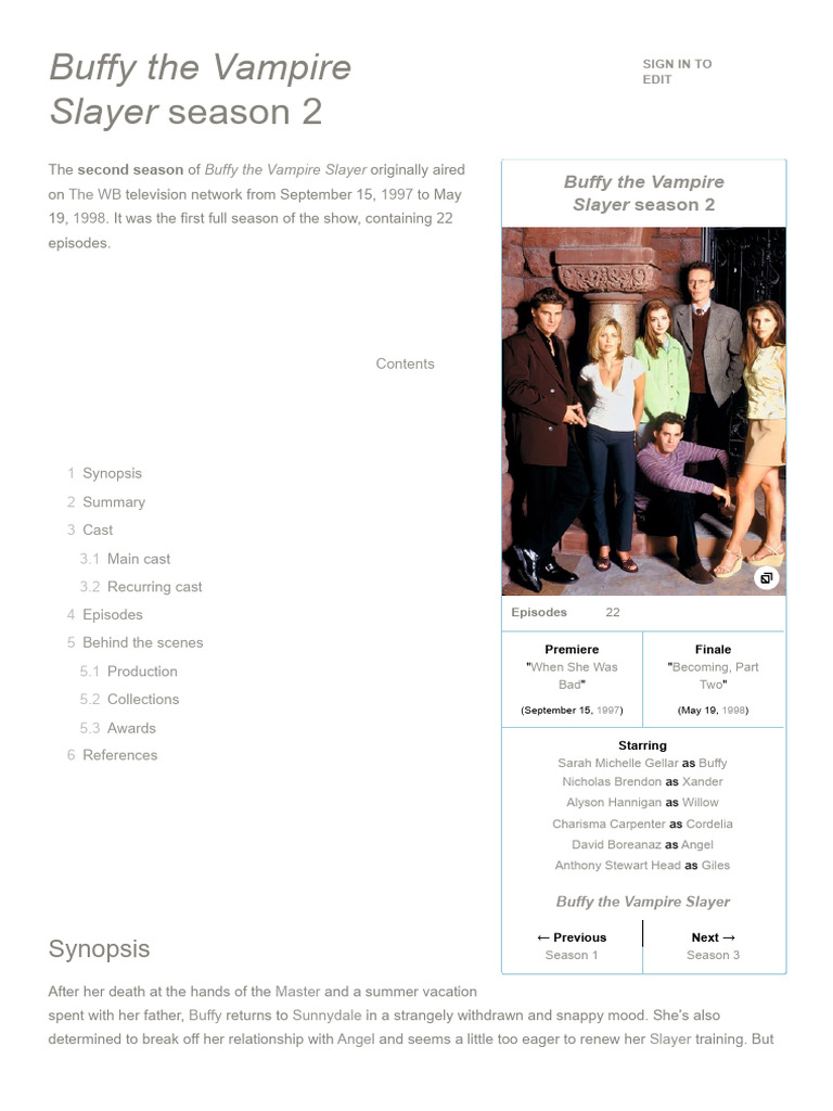 Buffy The Vampire Slayer Season 2 - Buffyverse Wiki - Fandom | PDF ...