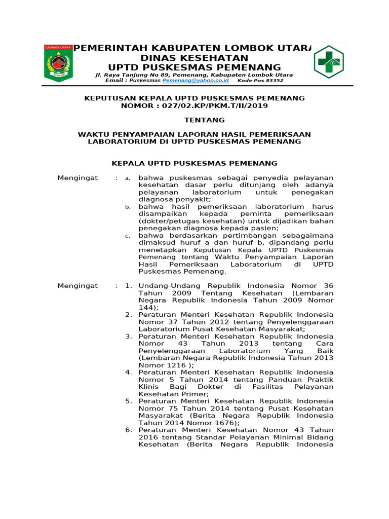 027 SK Penyampaian Hasil Lab Reguler Dan Cito | PDF