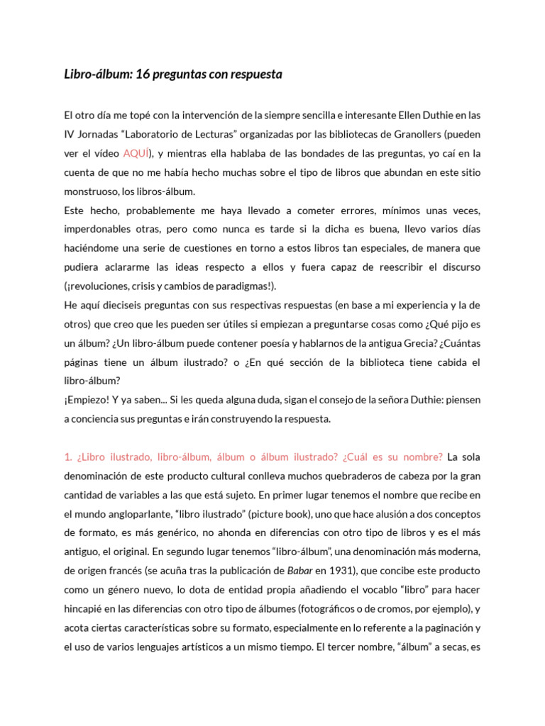 Libro-Álbum - 16 Preguntas Con Respuesta | PDF | Cómics | Imagen