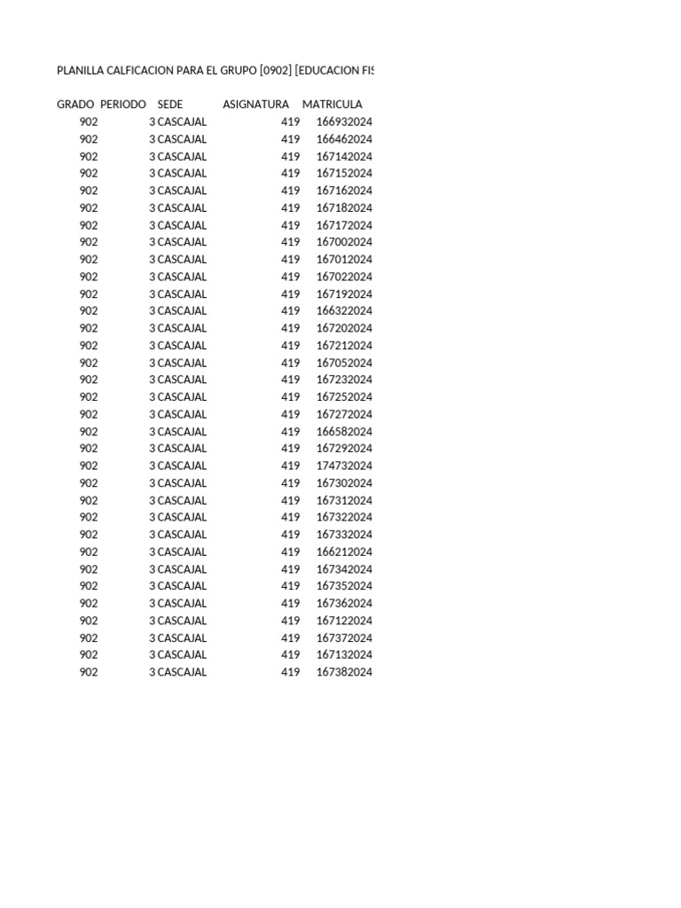 Calificaciones Educación Física 902 | PDF