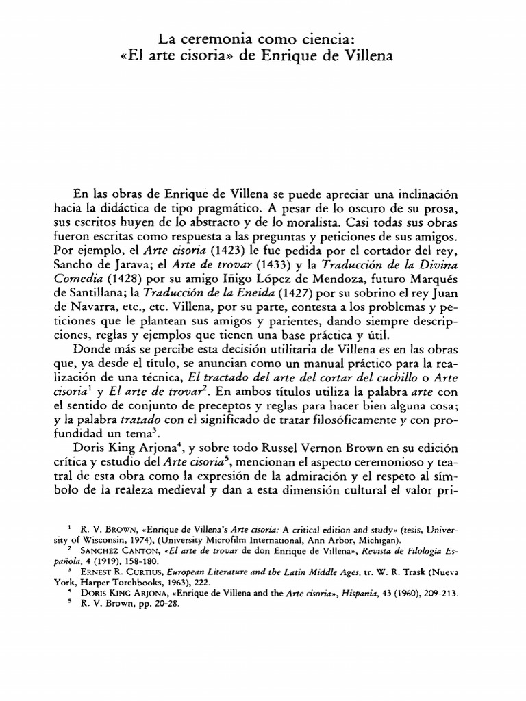 La Ceremonia Como Ciencia El Arte Cisoria de Enrique de Villena | PDF