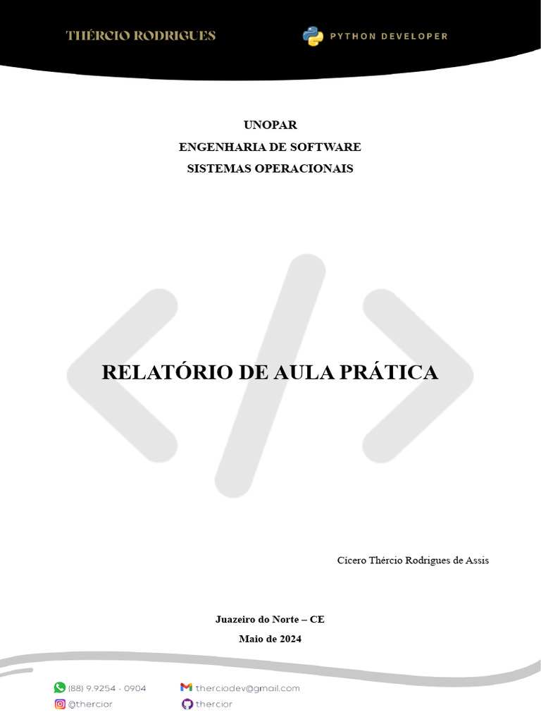 Portfolio Relatório Aula Pratica SO - Thercio Rodrigues | PDF | Sistema operacional | Linux