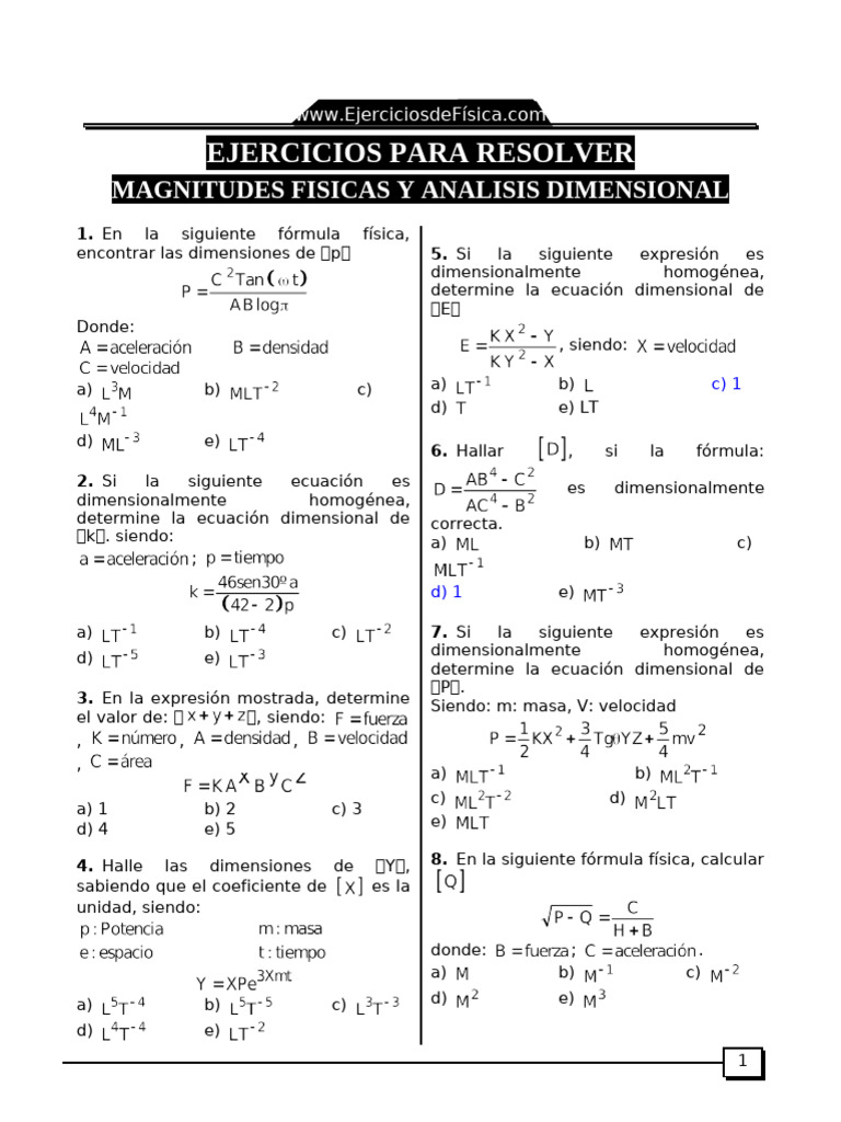 Magnitudes Fisicas Ejercicios | PDF | Ecuaciones | Fenomeno fisico