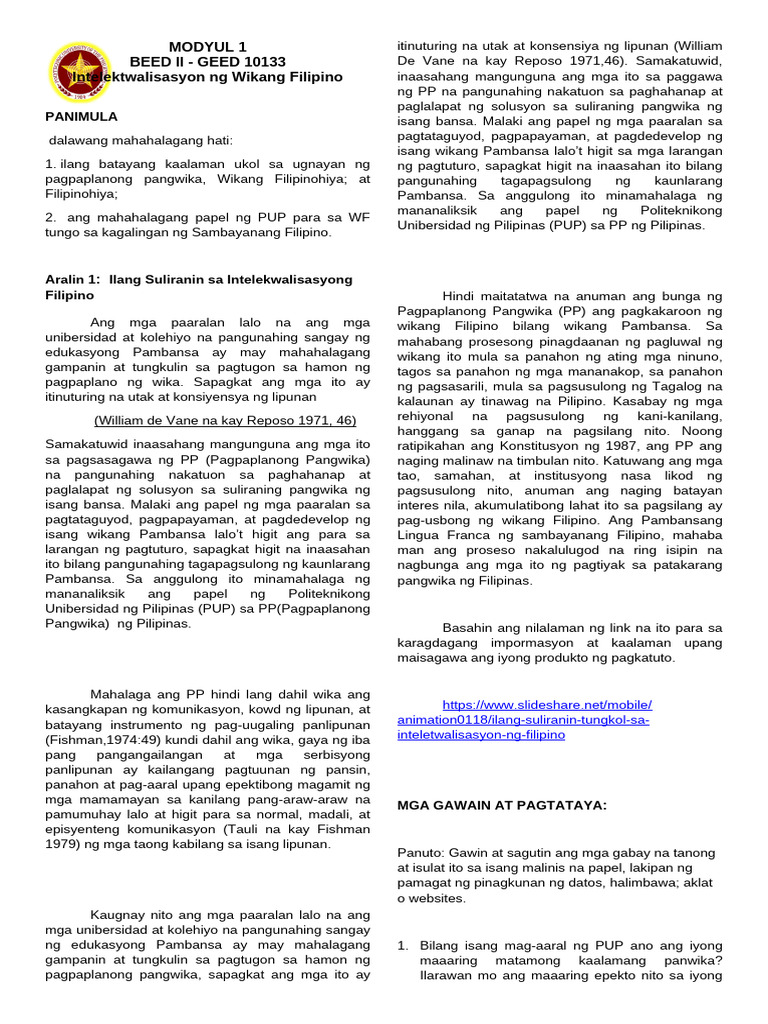 BEED II INWF GEED 10123 Modyul 1 | PDF