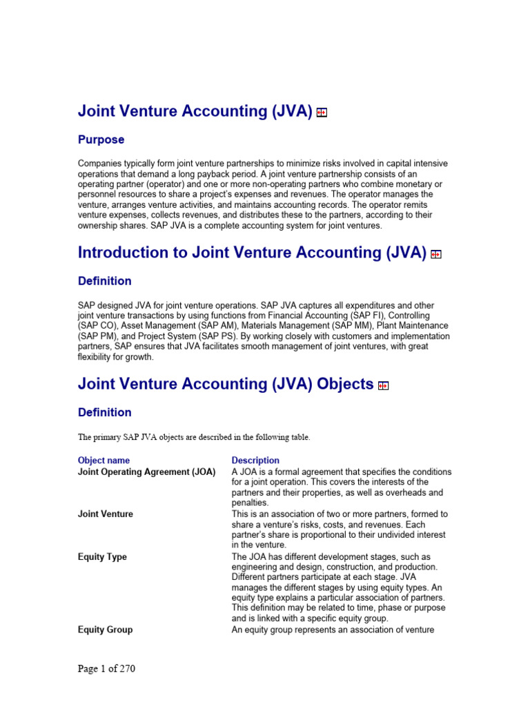 Joint Venture Accounting (JVA) | PDF | Joint Venture | Expense