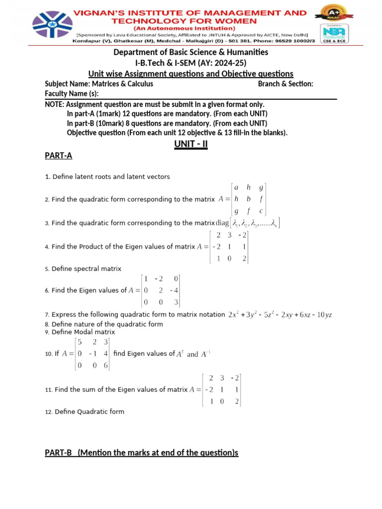 Unit-2 | PDF | Eigenvalues And Eigenvectors | Matrix (Mathematics)