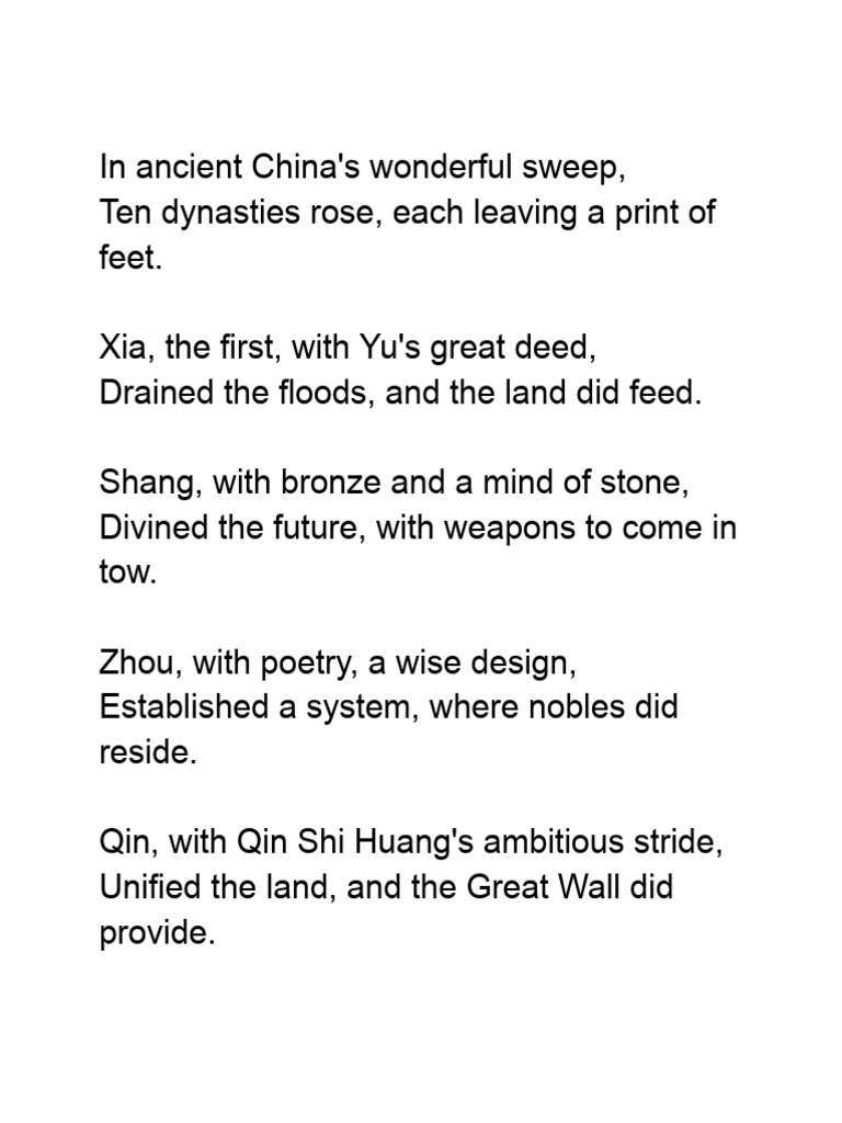 Chinese dynasties poem | PDF
