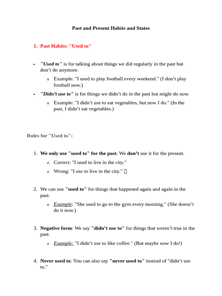 Past and Present Habits Explained | PDF | Language Arts & Discipline
