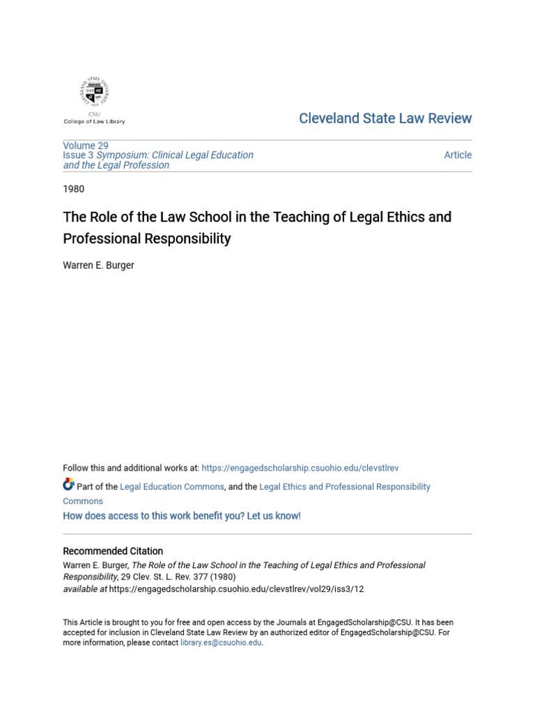 The Role of The Law School in The Teaching of Legal Ethics and PR | PDF ...