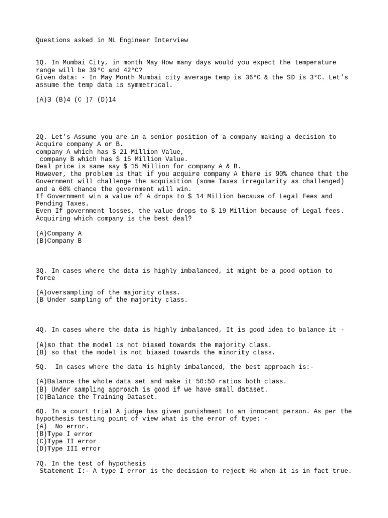 ML Questions | PDF | Standard Deviation | Statistical Hypothesis Testing