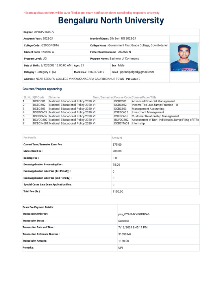 Kushal 6th Sem | PDF | Fee | Money