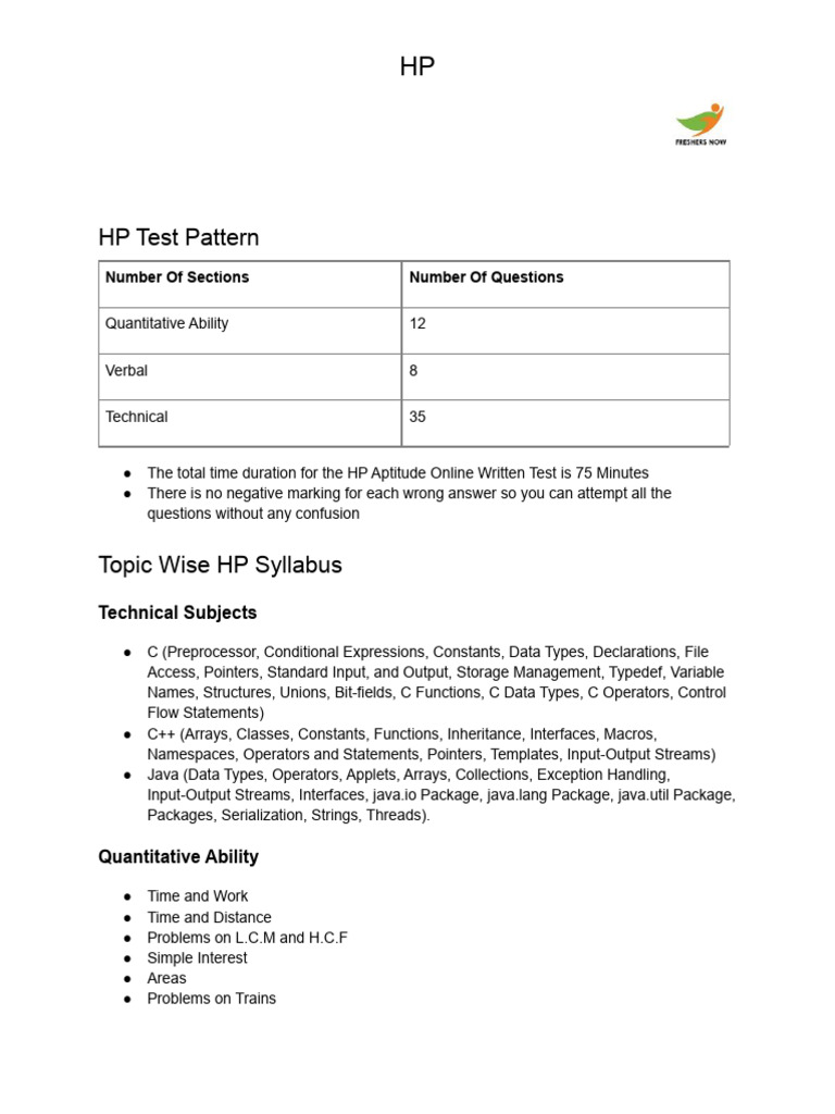 HP Topics Test Pattern | PDF | C++ | Languages