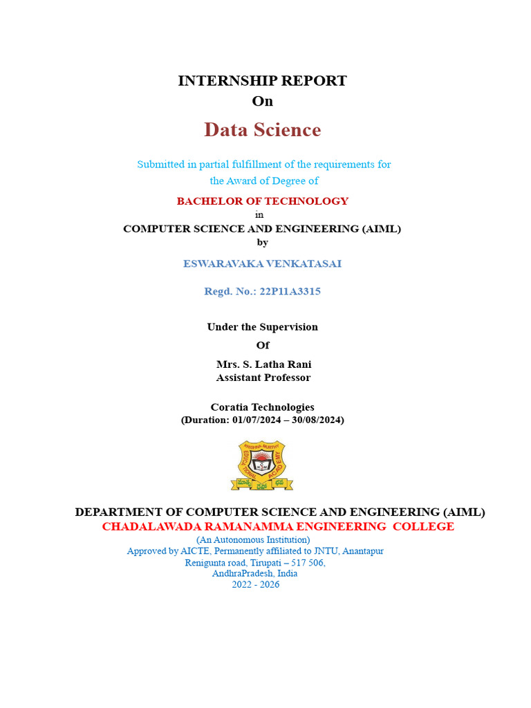 Data Science Internship Report | PDF | Control Flow | Relational Model