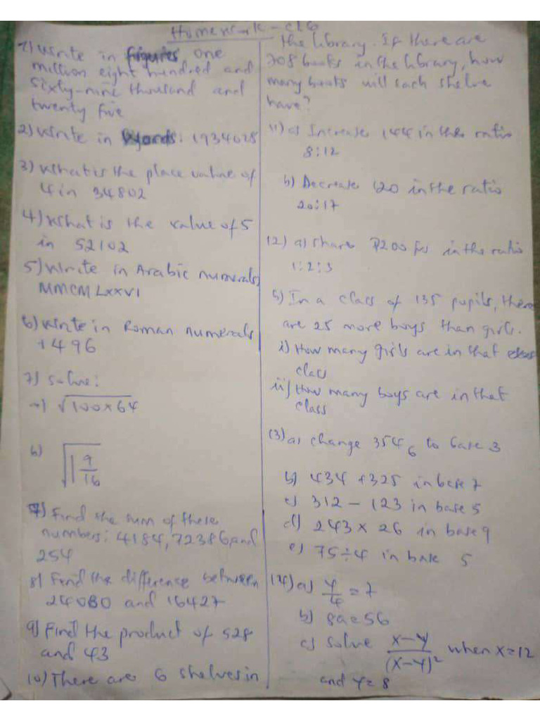 Homework For Class 6 | PDF