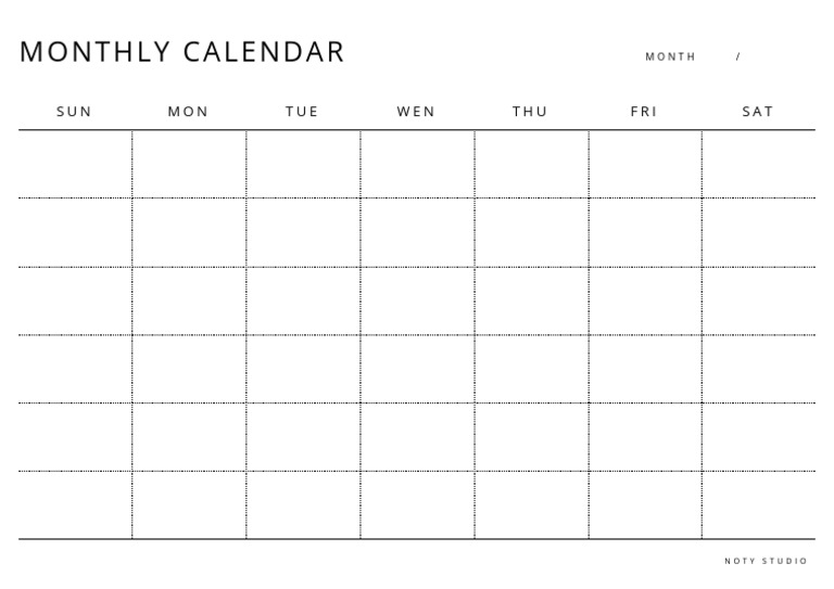 Printable Monthly Calendar - A4 Sun Start | PDF
