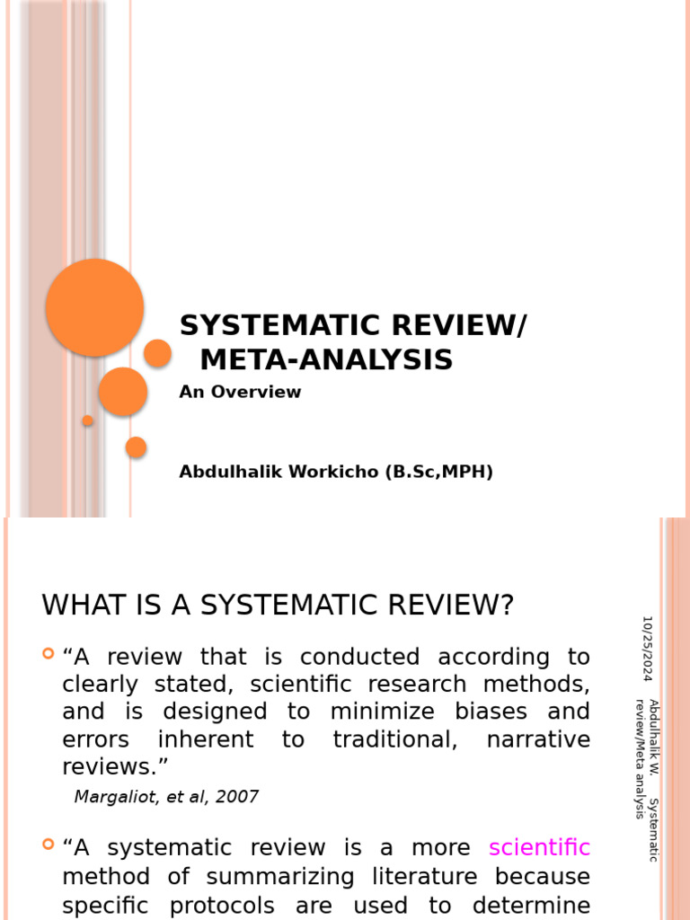 Systematic Review Presentation1 | PDF | Meta Analysis | Systematic Review