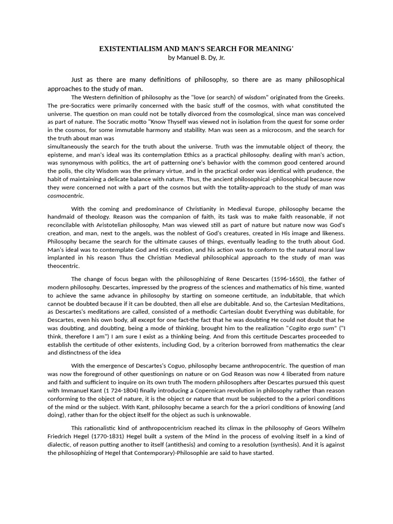 EXISTENTIALISM AND MAN | PDF | Existentialism | René Descartes