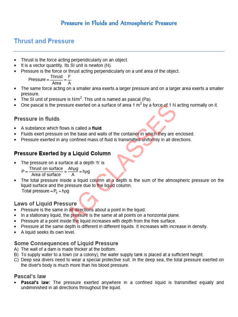 Pressure in Fluids | PDF | Pressure | Atmospheric Pressure