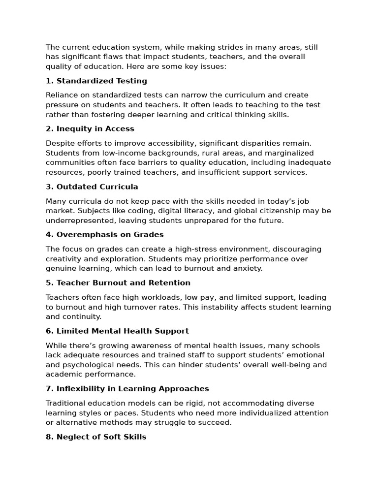 The Current Education System | PDF | Teachers | Standardized Tests