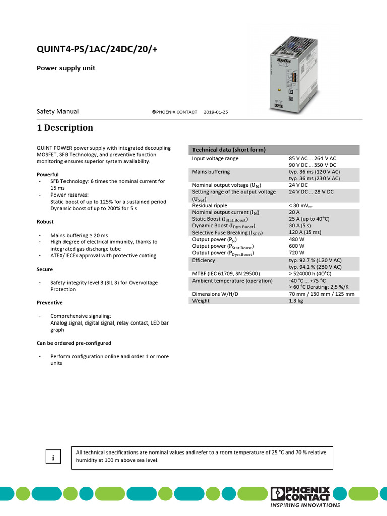 QUINT4-PS-1AC-24DC-20 - 2904617 SIL3 Safety Manual | PDF | Power Supply | Computer Engineering