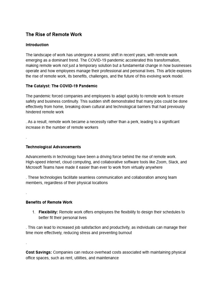 The Rise of Remote Work | PDF | Business | Economies