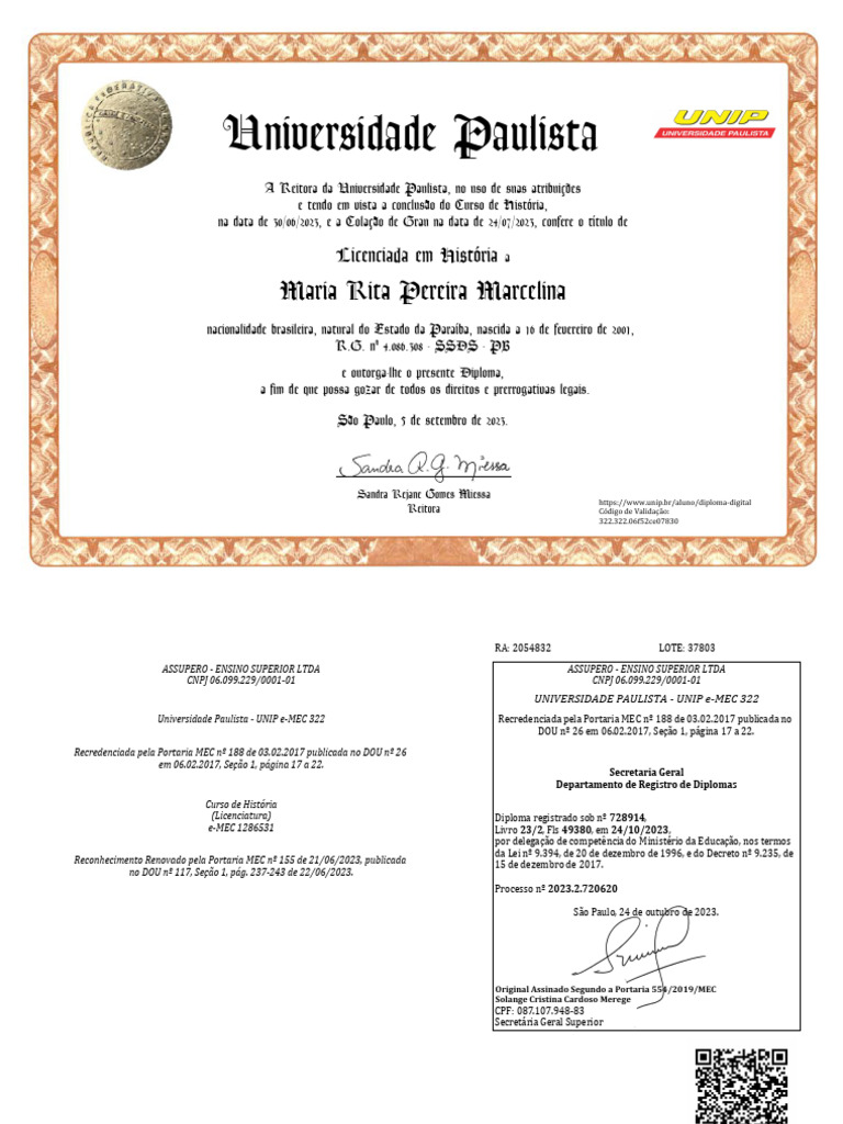 Unip certificado história | PDF