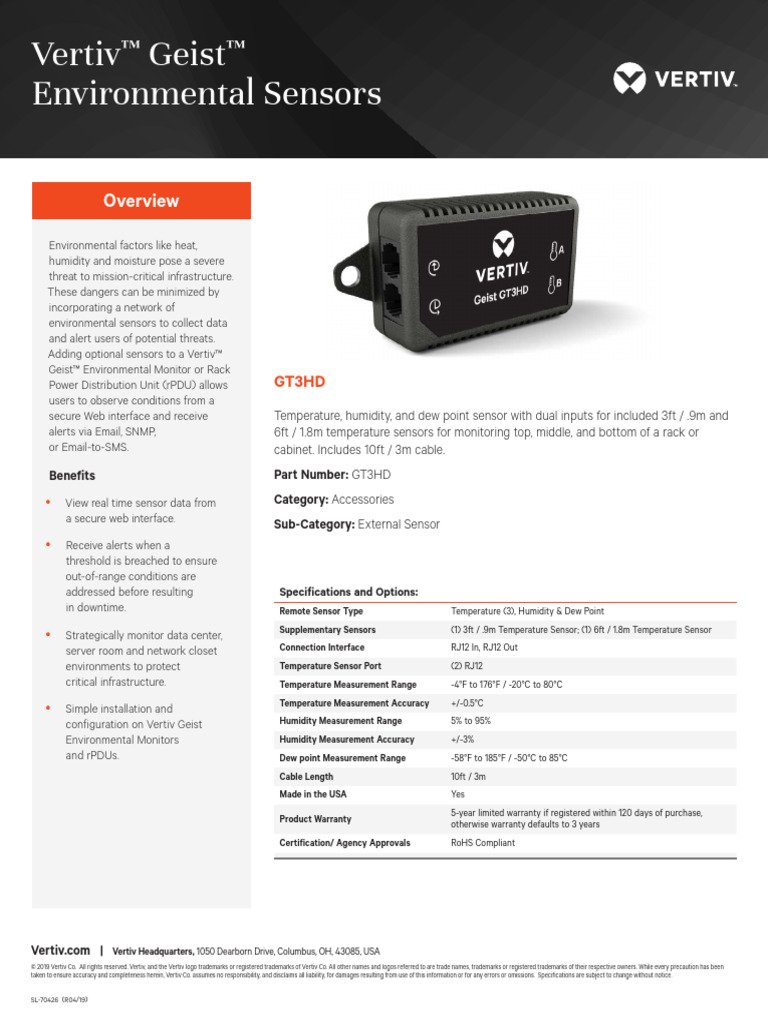 vertiv-geist-environmental-sensors-gt3hd-data-sheet | PDF | Humidity ...