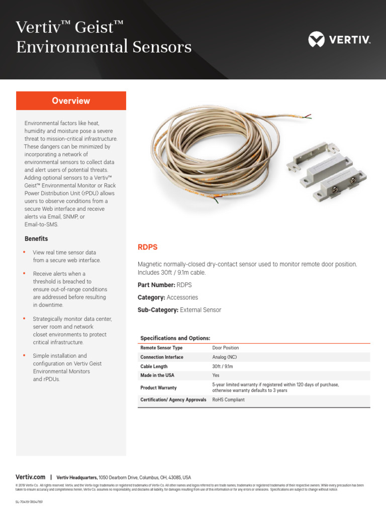Vertiv Geist Environmental Sensors Rdps Data Sheet | PDF | Computing