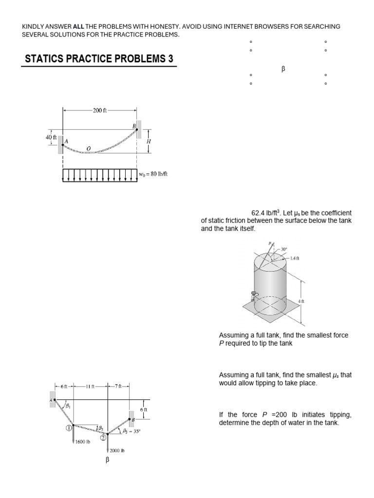 Statics Practice Set 3 | PDF | Physical Quantities | Applied And ...
